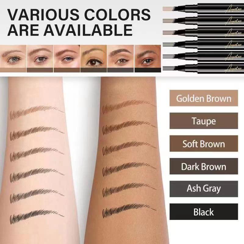 Eyebrow Pen, Microblading Eye Brow Pencil, Micro 4 Point Makeup Pens for Natural and Hair-Like Strokes, Long Lasting, Waterproof and Professional Eyebrow Definer (Dark Brown)