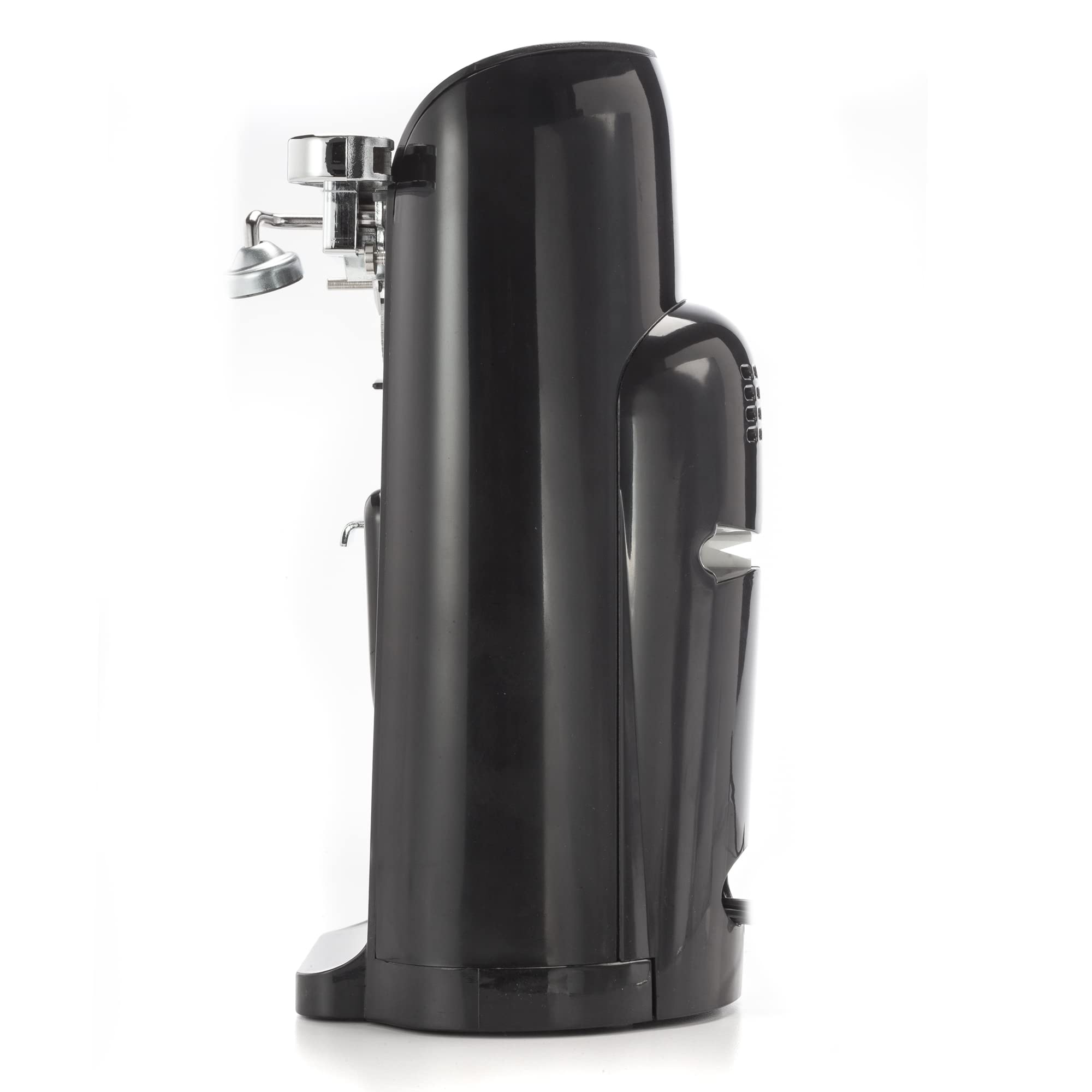 Dominion Tall Electric Can Opener, Easy Push Down Lever, Knife Sharpener, Bottle Opener & Built-In Cord Storage, Opens All Standard-Size and Pop-Top Cans, Easy to Clean, Black