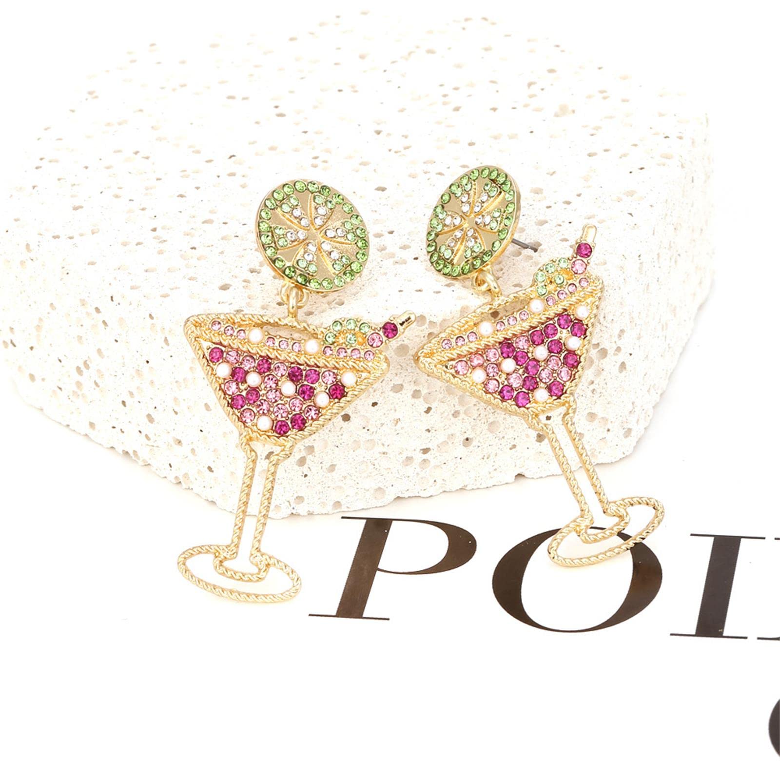 Handmade Champagne Wine Glass Dangle Earrings Colorful Shining Rhinestone Crystal Wine Bottle Earrings for Women Jewelry