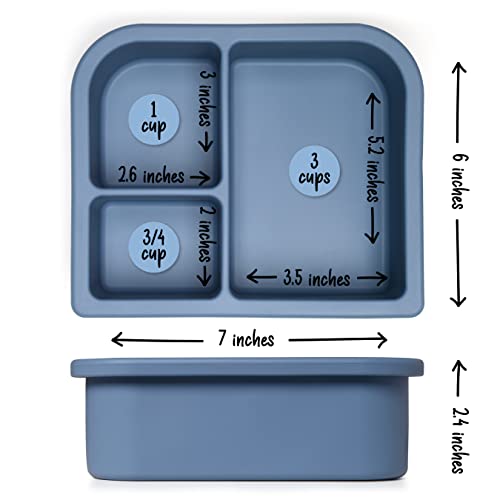 PrimaStella Unbreakable Silicone Lunch Box for Kids and Adults - Divided Bento Box (Slate Blue)