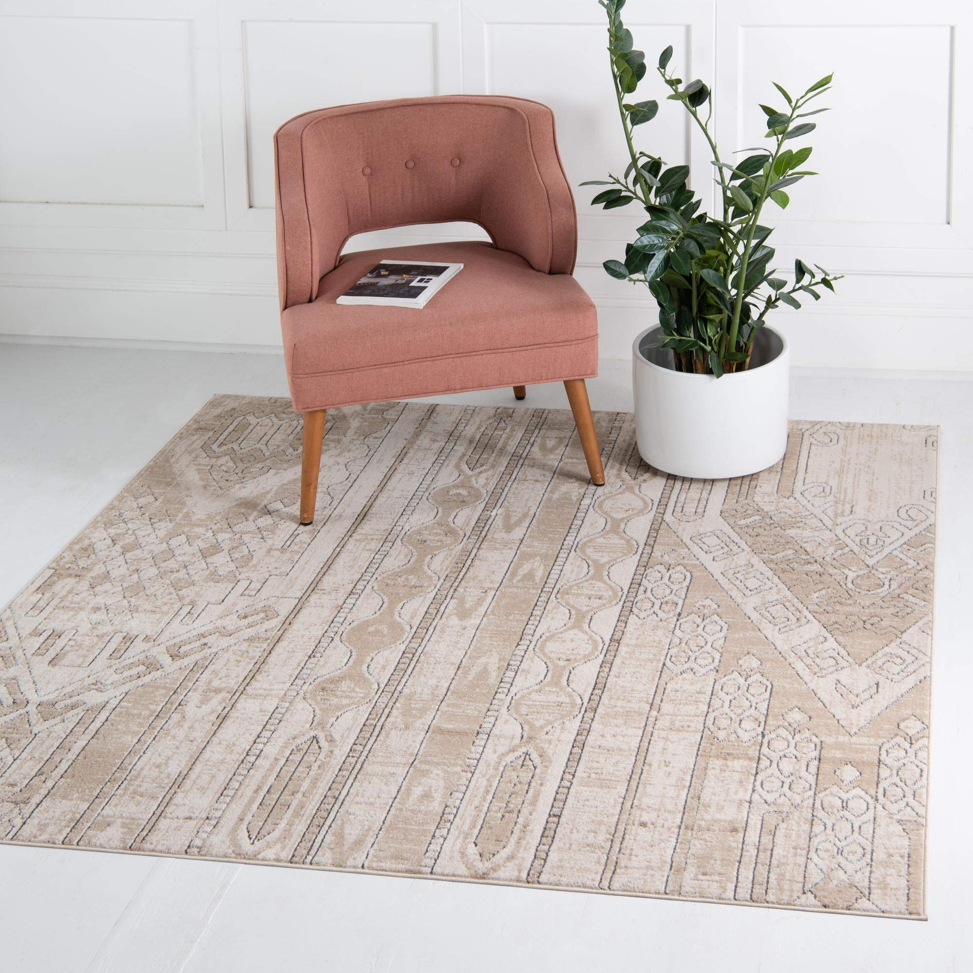 Rugs.com Oregon Collection Rug β 4 Ft Square Ivory Low-Pile Rug Perfect for Living Rooms, Kitchens, Entryways