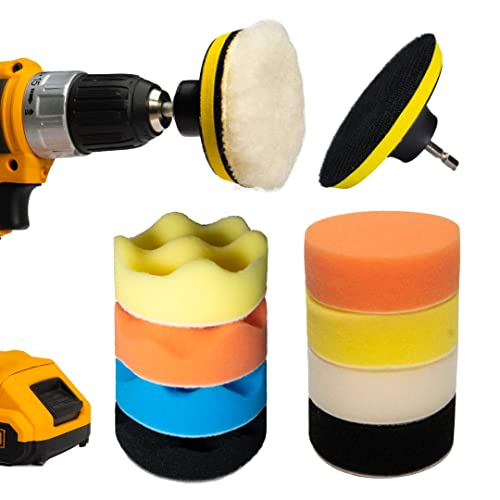 PRIMEVERTIK Buffing Pads 11 Pcs â 3 Inch Buffing Sponge Foam, Woolen Polishing Pad, Drill Adapter & Suction Cup Kit for Car Polishing, Waxing, Compounding & Sealing Glazes for Automative