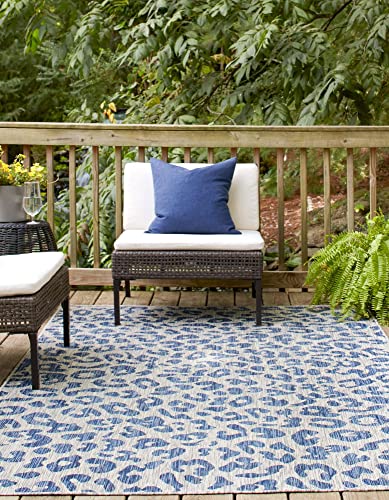 Rugs.com Outdoor Safari Collection Rug – 4' x 6' Blue Flatweave Rug Perfect for Entryways, Kitchens, Breakfast Nooks, Accent Pieces