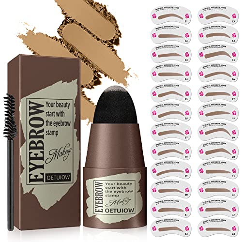 Eyebrow Stamp Stencil Kit - 1 Step Eye Brow Makeup Brow Stamp Shaping Kit with 24 Reusable Eyebrow Stencils, Long-Lasting Waterproof Trio Kit for Perfect Natural Brow (Blonde)