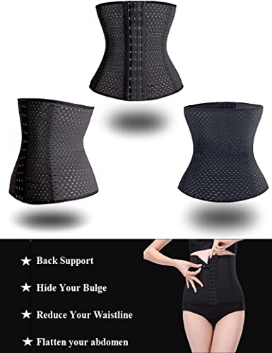 Youloveit Women's Waist Trainer Corset for Everyday Wear Steel Boned Tummy Control Body Shaper with Adjustable Hooks(Black,L)