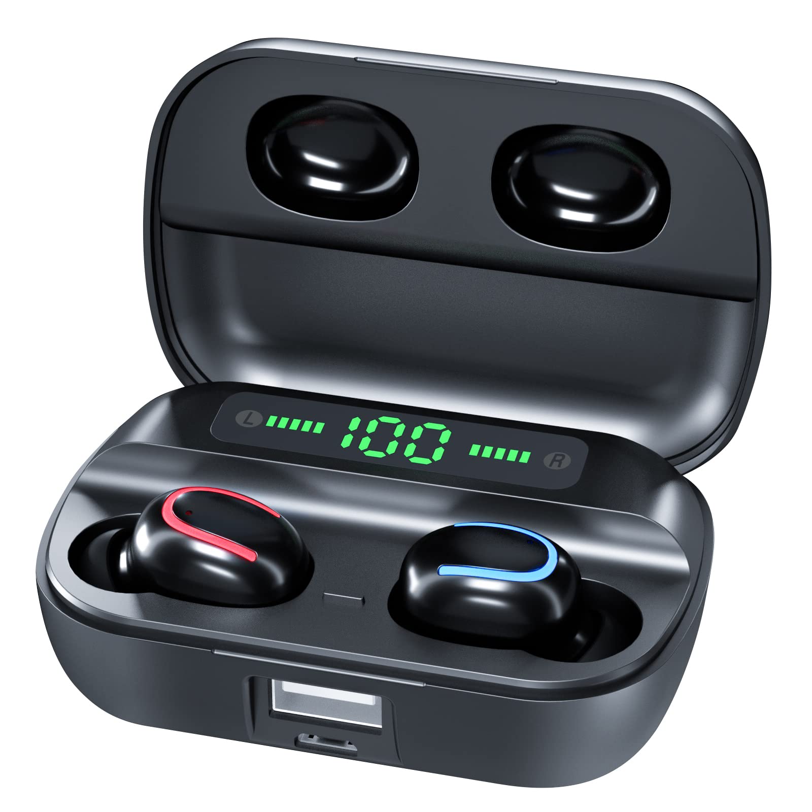 GOSCIEN Wireless Earbuds, Headphones Wireless Immersive Bass Sound Bluetooth 5.1 Headphones with Noise Cancellation Mic, IPX5 Waterproof Bluetooth Earbuds with Charging Case for iPhone/Android