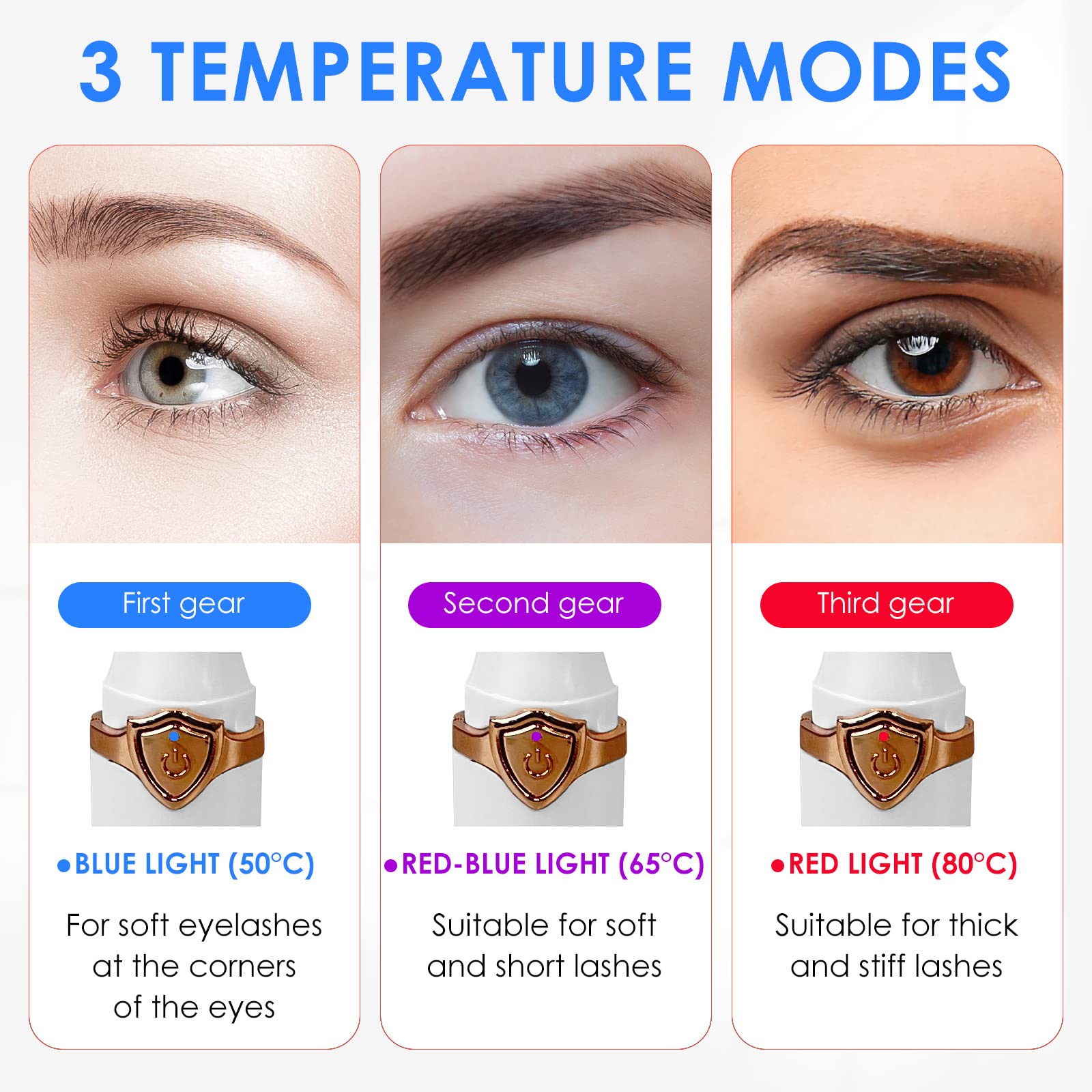Heated Eyelash Curler, USB Rechargeable 2 in 1 Clip-Type & Built-in Comb Heat Lash Curler with 3 Temperature Modes, Quick & Long-Lasting Curling Effect