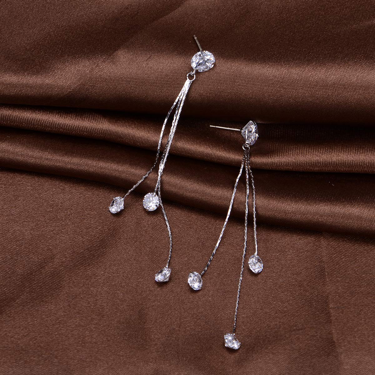 CZ Linear Earrings for Women Super Long Shoulder Earrings Sterling Silver Thread Earrings Crystal Cubic Zirconia Rhinestone Tassel Drops Bridal Chain Earring for Wedding Bride Bridesmaids Party
