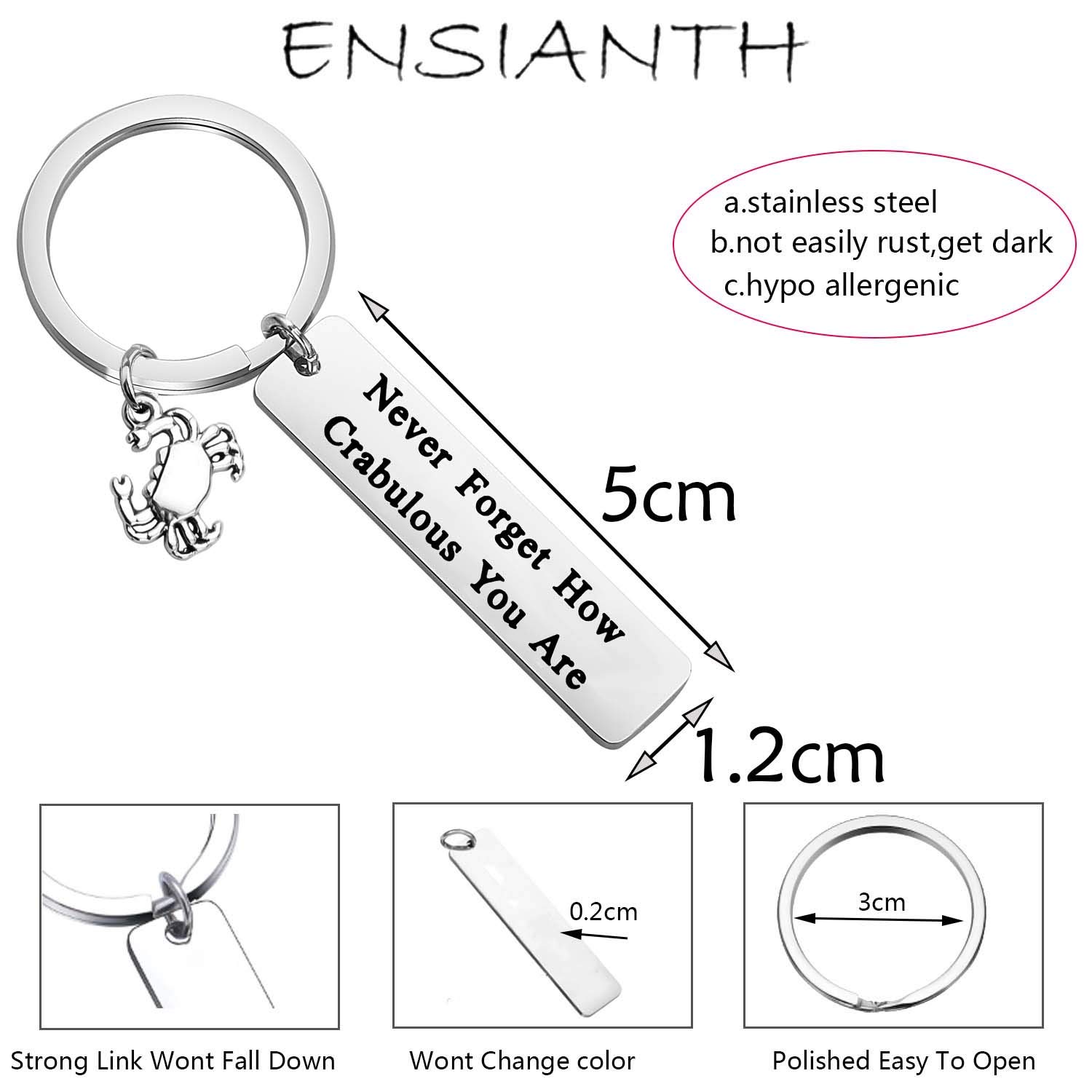 ENSIANTH Crab Keychain Crab Lover Gift Never Forget How Crabulous You are Keychain Crab Jewelry for BFF Traveler Gift (never Crab Key)