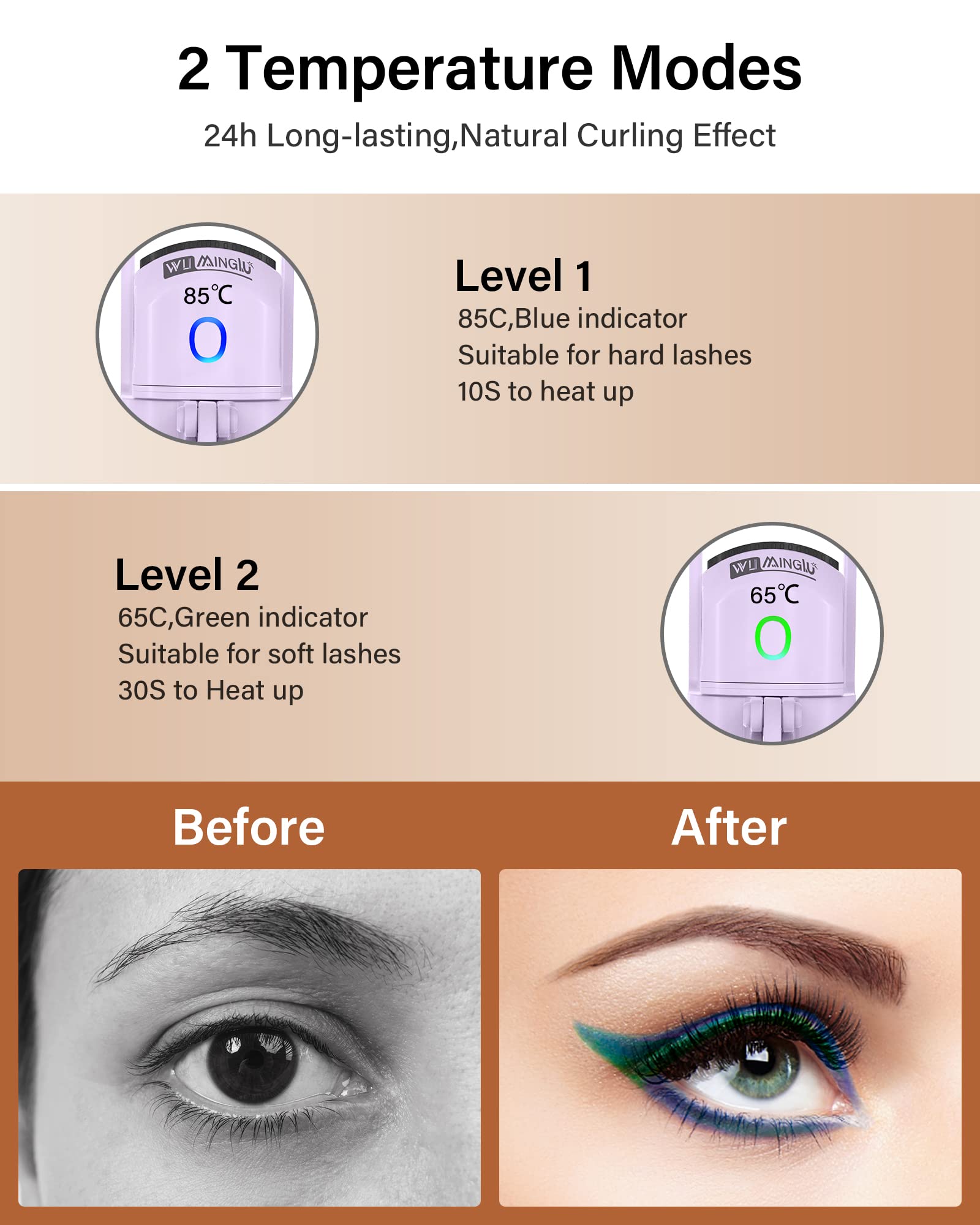 Heated Eyelash Curler,WU-MINGLU Electric Eyelash Curlers with Comb,USB Rechargeable Heated Eye Lash Curler,2 Heating Modes Quick Natural Curling Eye Lashes for Long Lasting- Purple