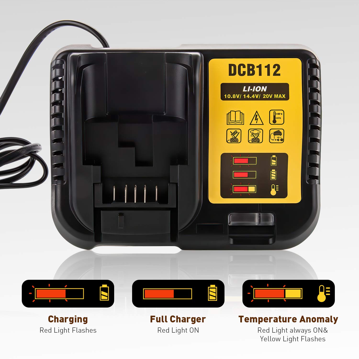 FLAGPOWER DCB112 Battery Charger for Dewalt 12V 20V MAX Lithium Ion Batteries DCB206 DCB205 DCB204 DCB203 DCB201 DCB120 DCB127, Replaces for Dewalt Charger DCB101 DCB105 DCB115 DCB107