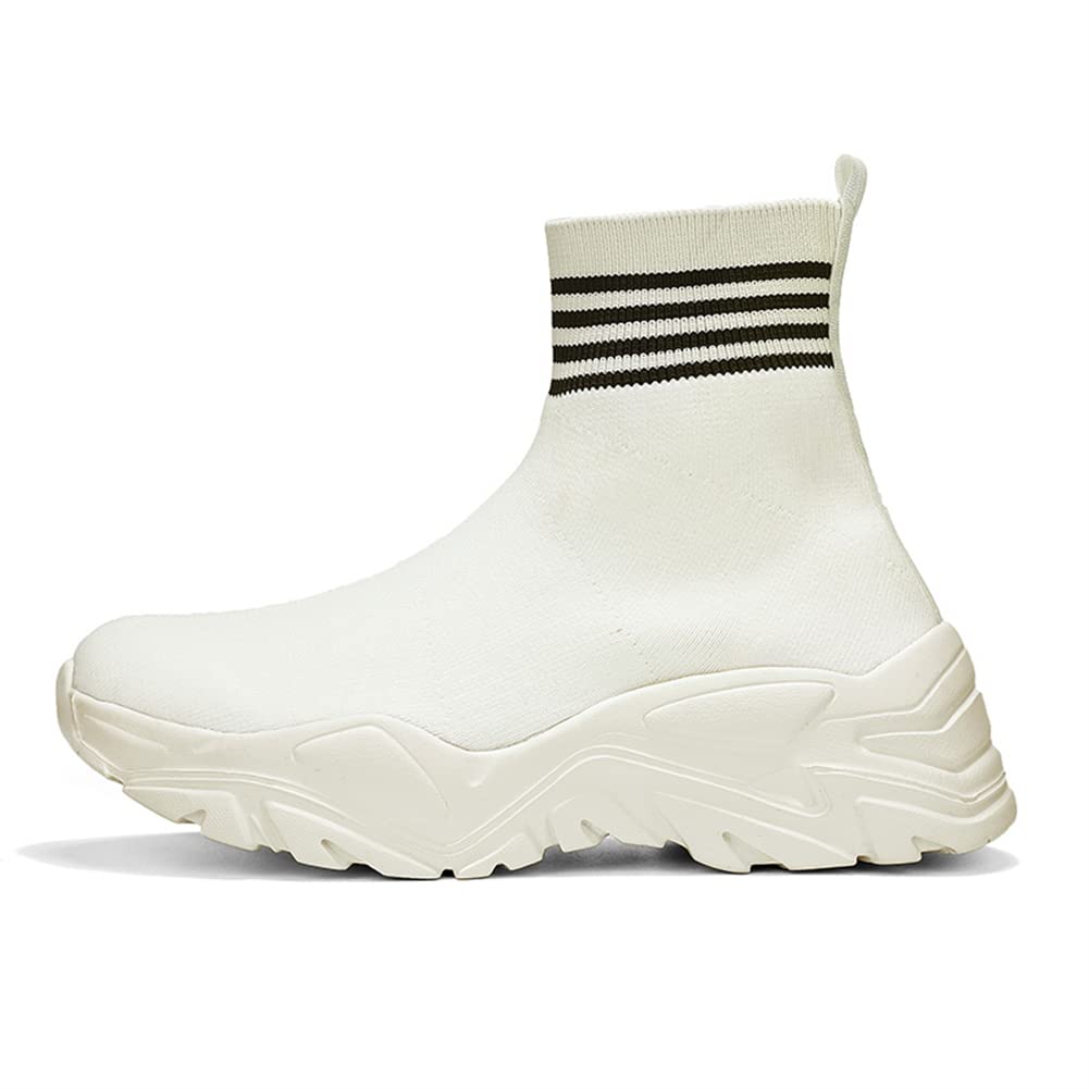 Gospt Stylish Sock Sneakers for Women Lightweight Sports Gym Cross Training Shoes White 9