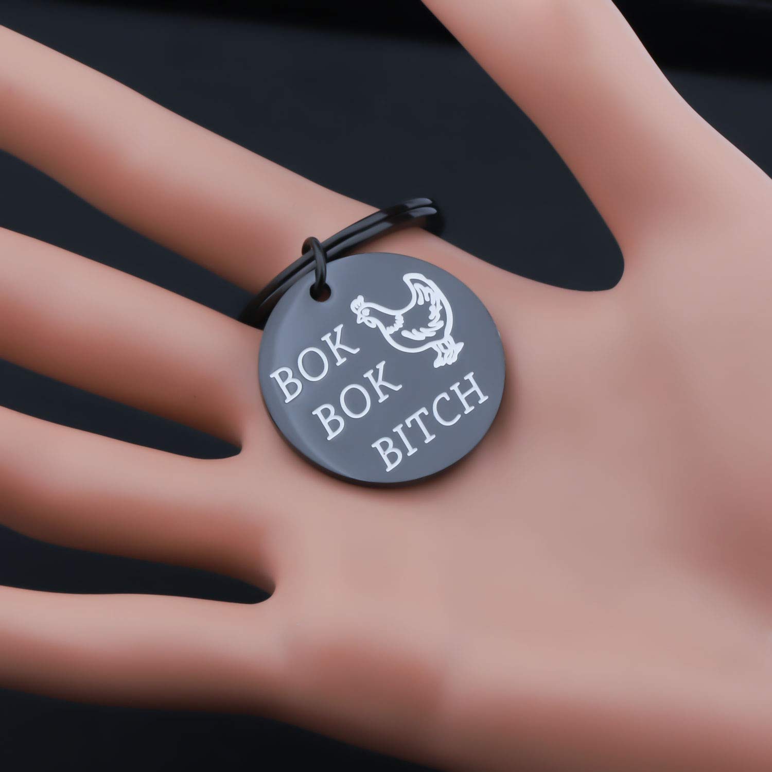 ENSIANTH Funny Chicken Keychain Chicken Lover Gift Bok Bok Bitch Crazy Rich Asians Inspired Gift for Friend (Black)