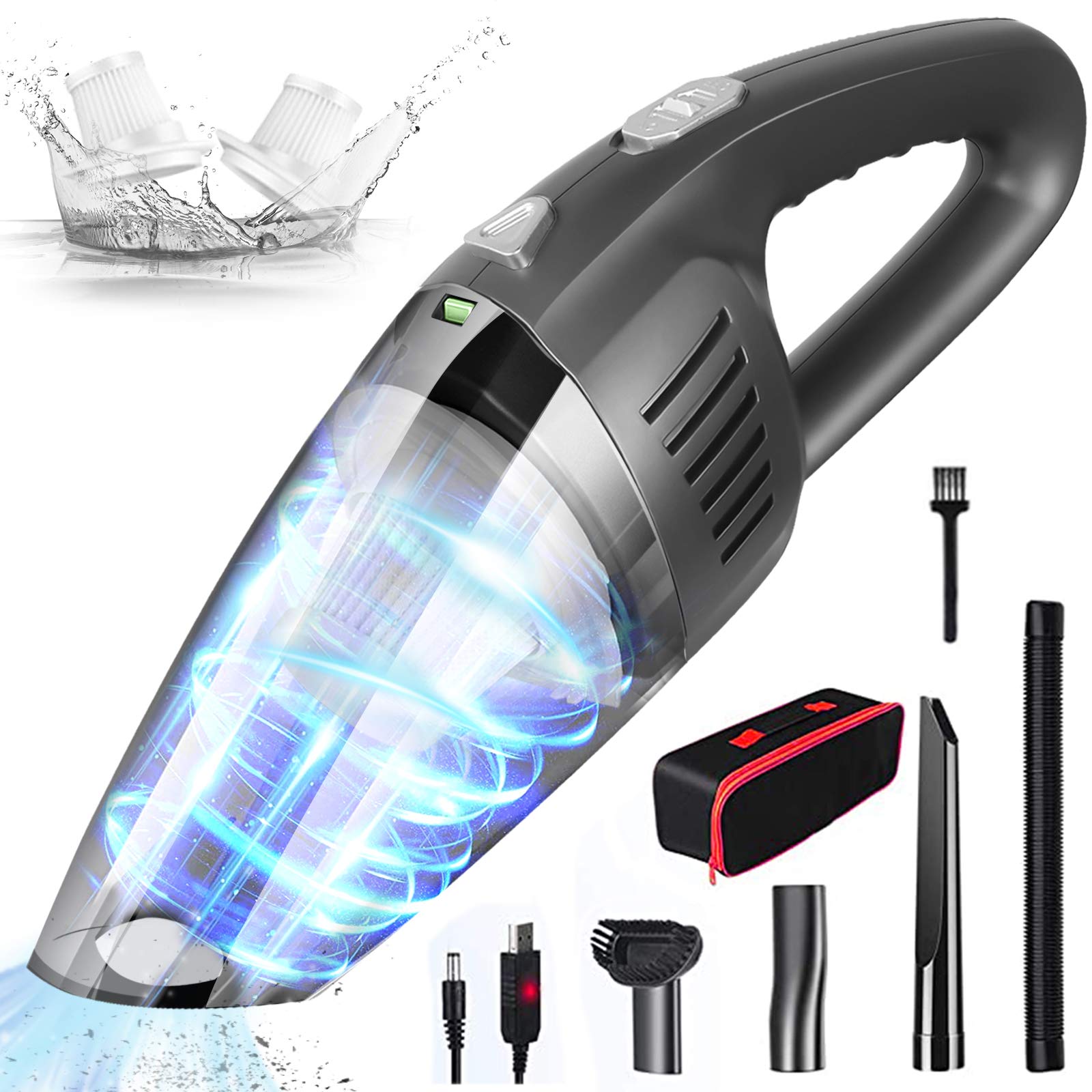 fiercewolf Handheld Vaccuum Cordless, 120W 8500Pa Super Suction Cordless Hand Vac, 2500mAh with a 40min Rechargeable Battery, Lightweight with LED Light for Car/Home/Pet