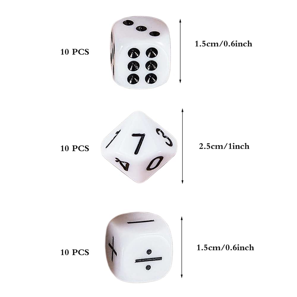 JKJF 30 Pcs Teaching Dice Set Math Operation Dice Number Dice Dot Dice 10 Sided Dice for Classroom Teaching Supplies Bar Prop