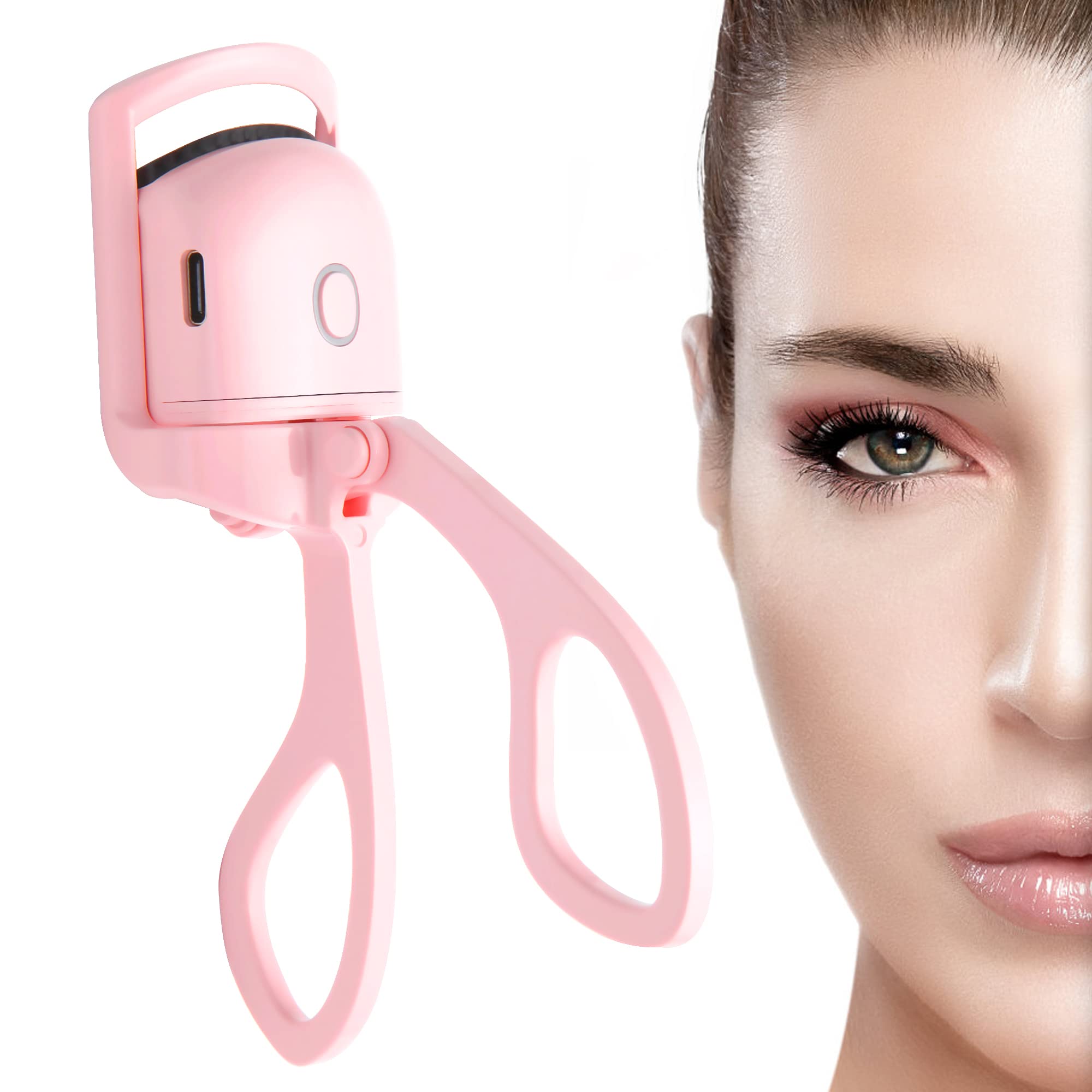 Heated Eyelash Curler, Eye Lash Curler, USB Rechargeable Electric Eyelash Curlers, 2 Heating Modes Quick Charging Natural Curling Eye Lashes for Long Lasting Pink