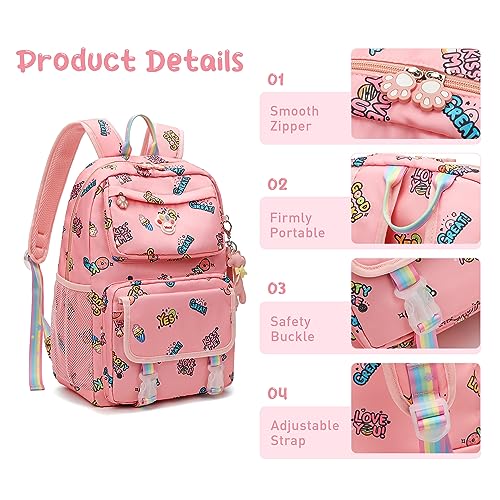 Maod Backpacks for Girls Backpack for School Suitable Ages 6-8 Kids - Pass CPSC Certified - Gift Cute Pendant (Pink)