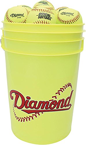 Diamond 6-Gallon Ball Bucket with 18 12YOS Softballs, Yellow