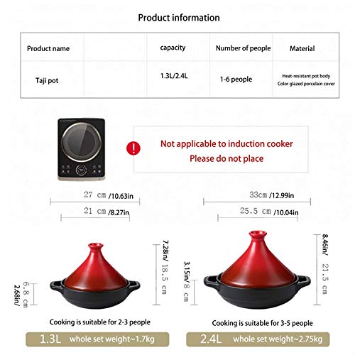 JOHQNVIGP Cast Iron Casserole Dish with Lid, for 1-6 People, Unglazed Natural Cooking Tagine, Toxic Free, for Your Kitchen, Red(25.5cm/2.4L)