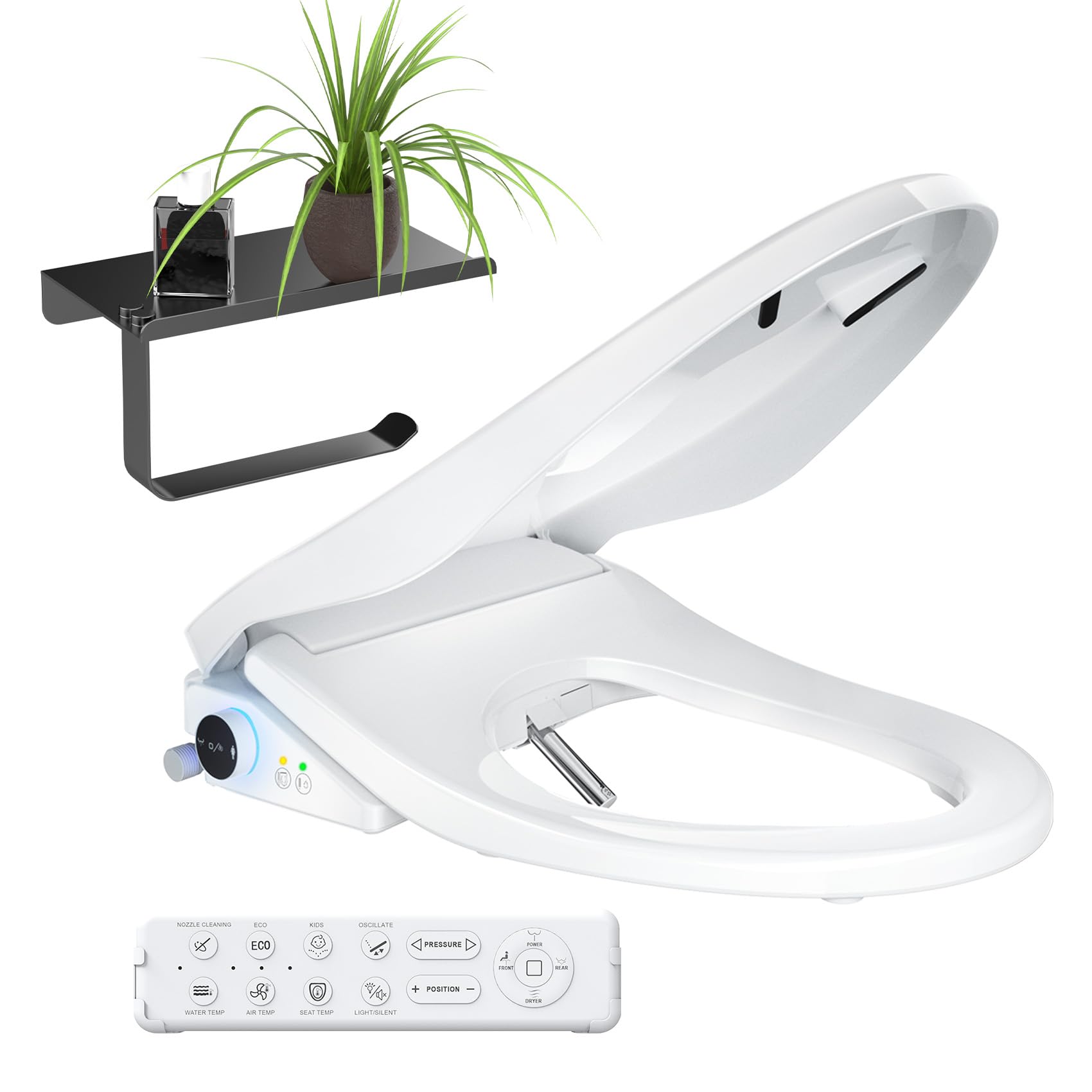 SmartWhale Electric Bidet Toilet Seat Elongated with SmartWhale Paper Holder Wall Mount