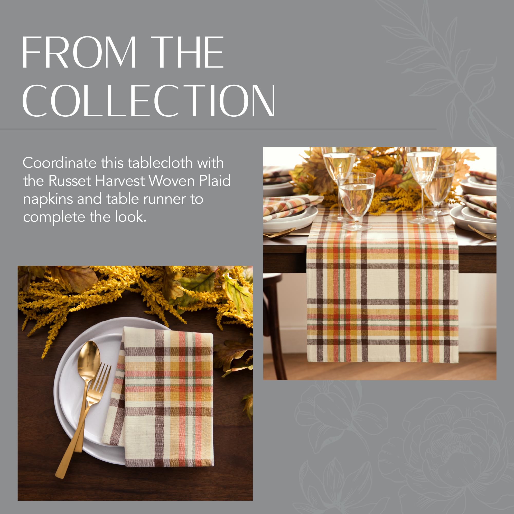 Elrene Home Fashions Russet Harvest Woven Plaid Cotton Tablecloth for Fall/Thanksgiving, 70" Round