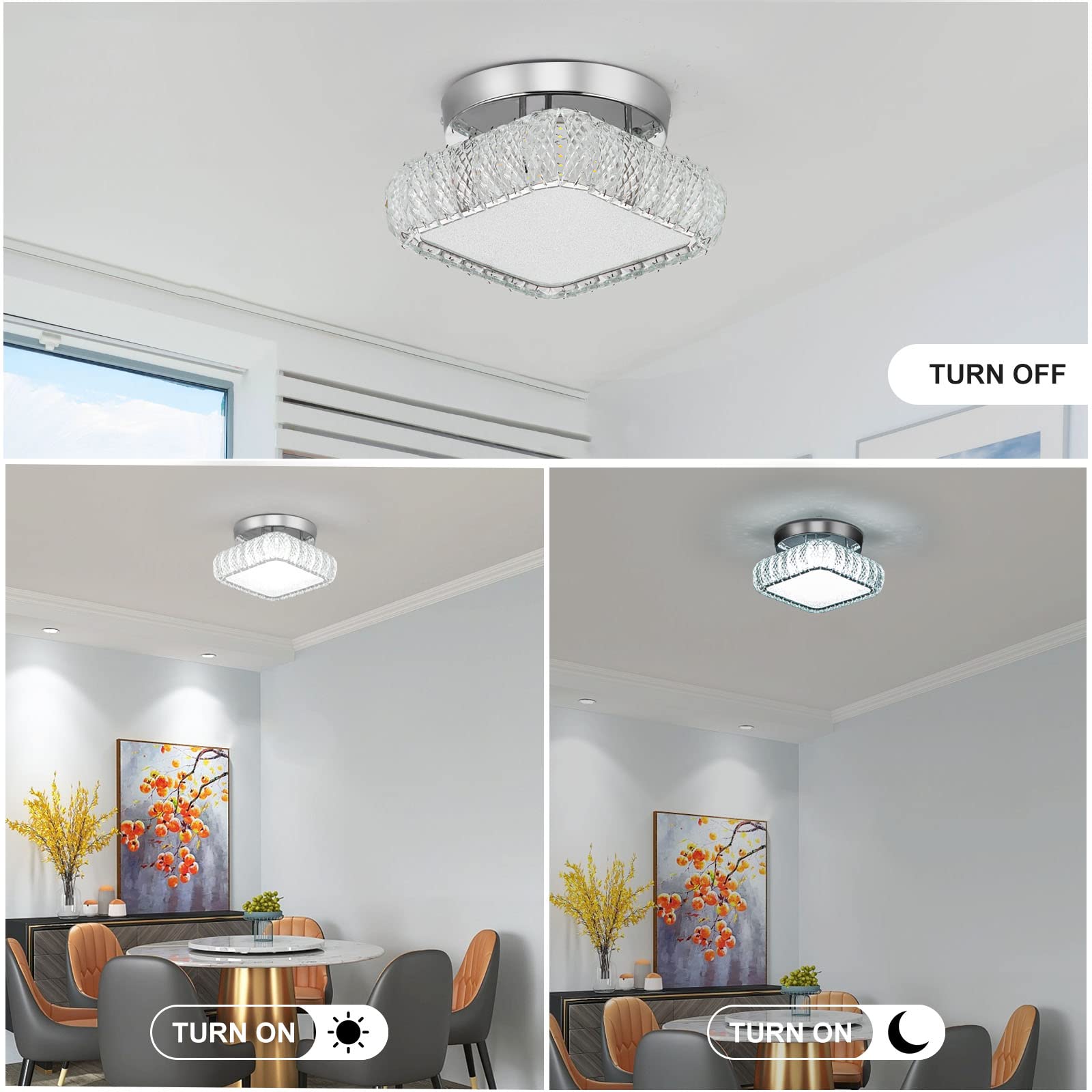 DSLITING Hallway Chandelier Small Crystal Ceiling Light LED Chandelier Bedroom Light Fixture Modern Flush Mount Ceiling Light Mini Chandelier for Bathroom Foyer Chandelier Light