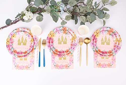 Princess Party Supplies-Princess Party Tableware Set Include Princess Castle Plates, Napkins, Cups Straws for Girls Princess Baby Shower Decorations Serves 10