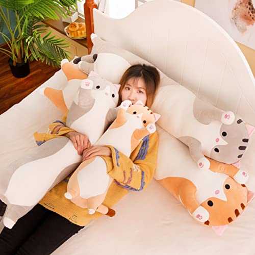 ZRLABL Long Cat Plush Pillow Plushie Stuffed Animal Body Pillow Cute Kitten Plush Throw Pillow Doll Toy Gift for Girlfriend Kids Birthday Christmas Festivals(Gray,19.7inch)
