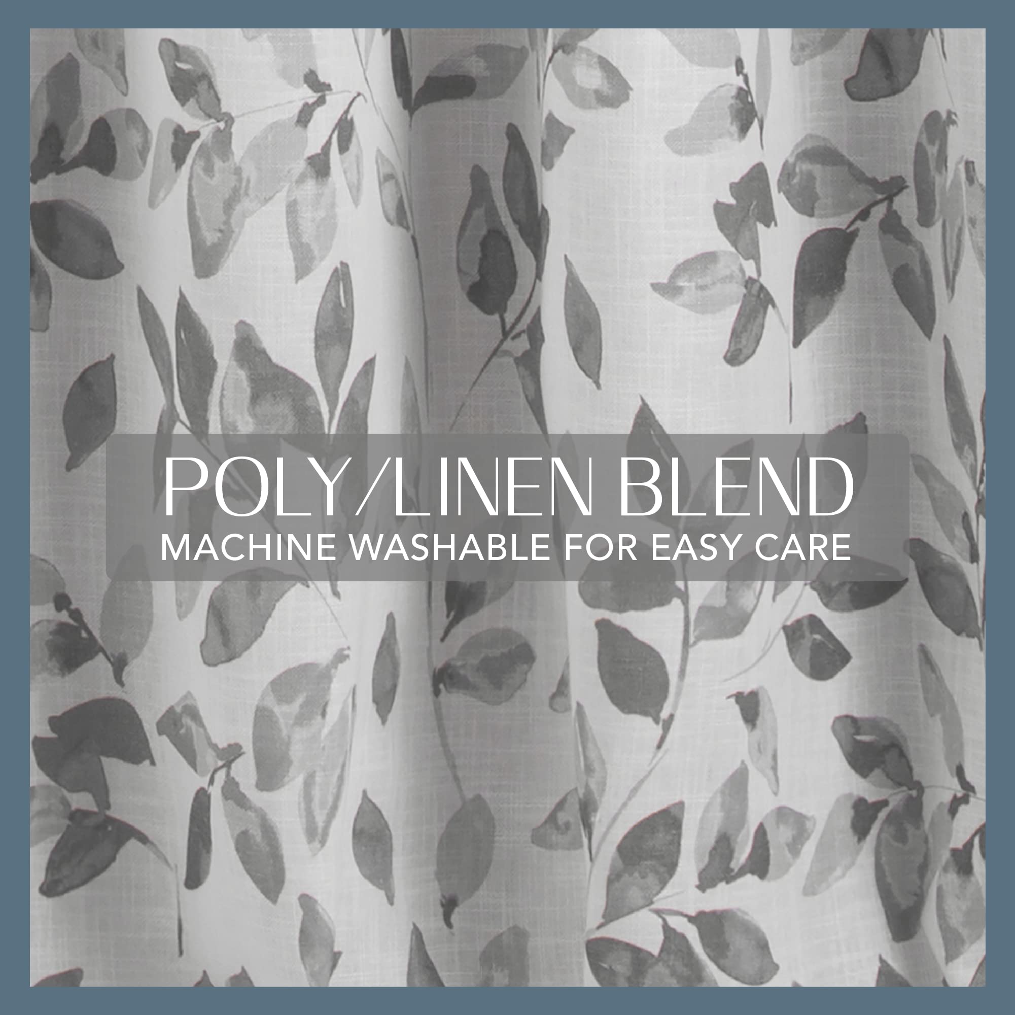 Elrene Home Fashions Avalon Modern Cottage Nature-Inspired Botanical Floral Leaf Print Blackout Linen Blend Window Curtain, 52 in x 84 in (1 Panel), Grey