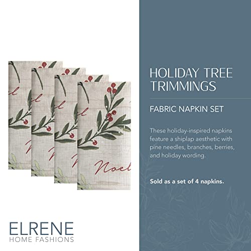 Elrene Home Fashions Holiday Tree Trimmings Fabric Napkins, Set of 4, 17 Inches x 17 Inches