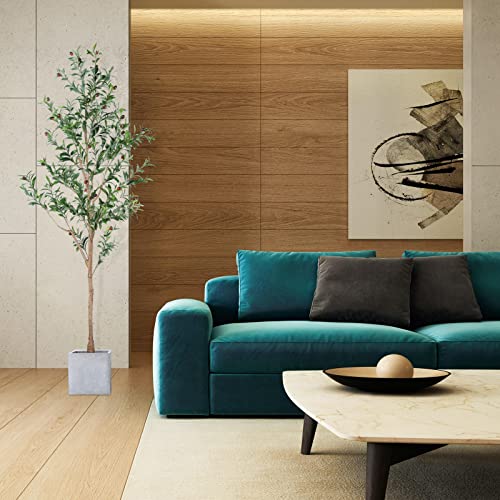LYERSE 6ft Artificial Olive Tree Tall Fake Potted Olive Silk Tree with Planter Large Faux Olive Branches and Fruits Artificial Tree for Office House Living Room Home Decor