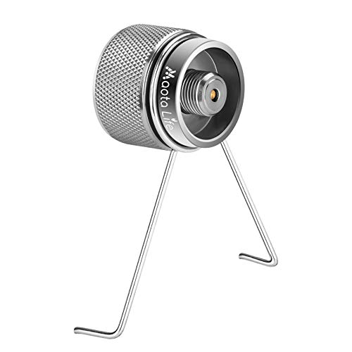 MaotaLife Camping Stove Adapter β 1Lb Propane Small Tank Input and EN417 Lindal Valve Output Propane Canister Converter β Premium Quality Durable Construction β Detachable Stand Included