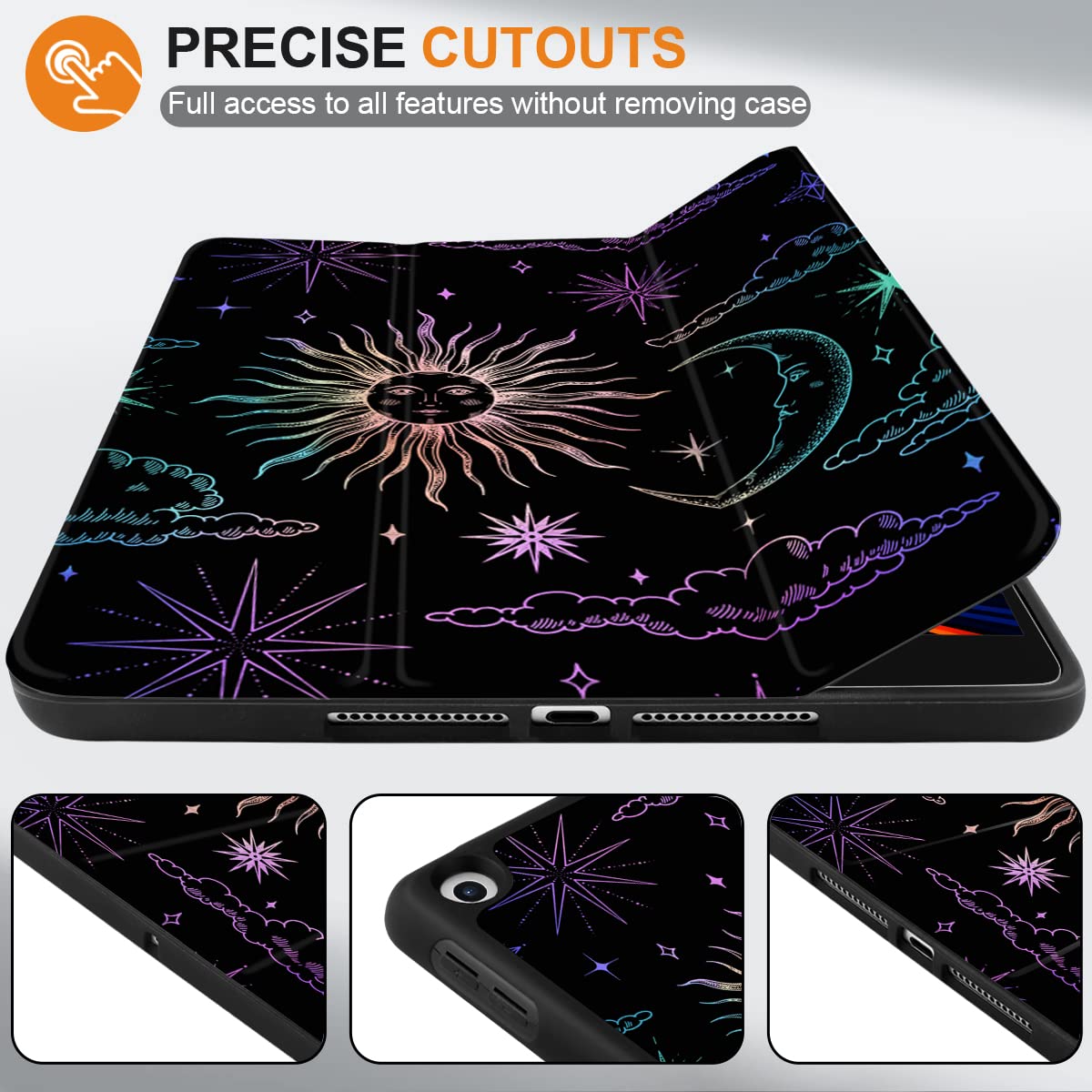 DONGKE Case Compatible with iPad 10.2 Inch 2021 2020 2019 iPad 9th/8th/7th Generation with Pencil Holder, Slim Stand Protective Case with Soft TPU Back, Auto Sleep/Wake Cover, Sun & Moon