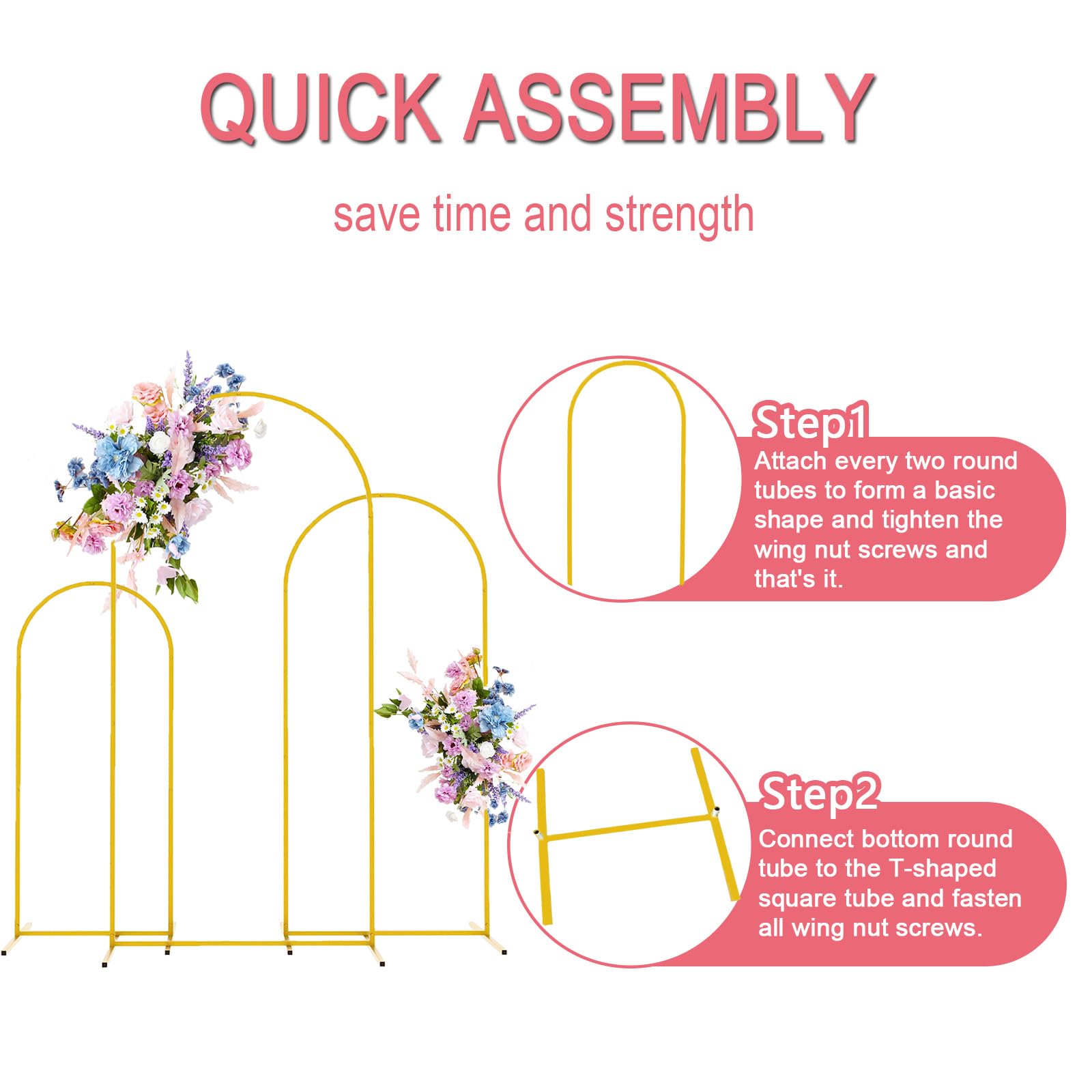 Gold Arch Backdrop Stand, Wedding Arch Stand Backdrop Set of 3 (6FT/5FT/4FT), Elegant Metal Arch Backdrop Stand for Wedding Ceremony Birthday Party Decoration