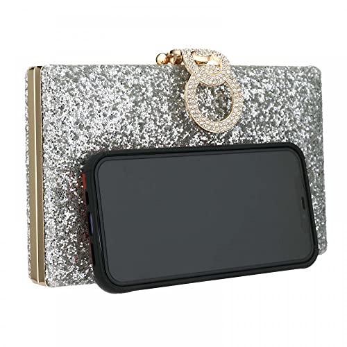 EROUGE Women's Clutch Purse Rhinestone Wedding Party Purse Evening Clutch Bag (Silver)