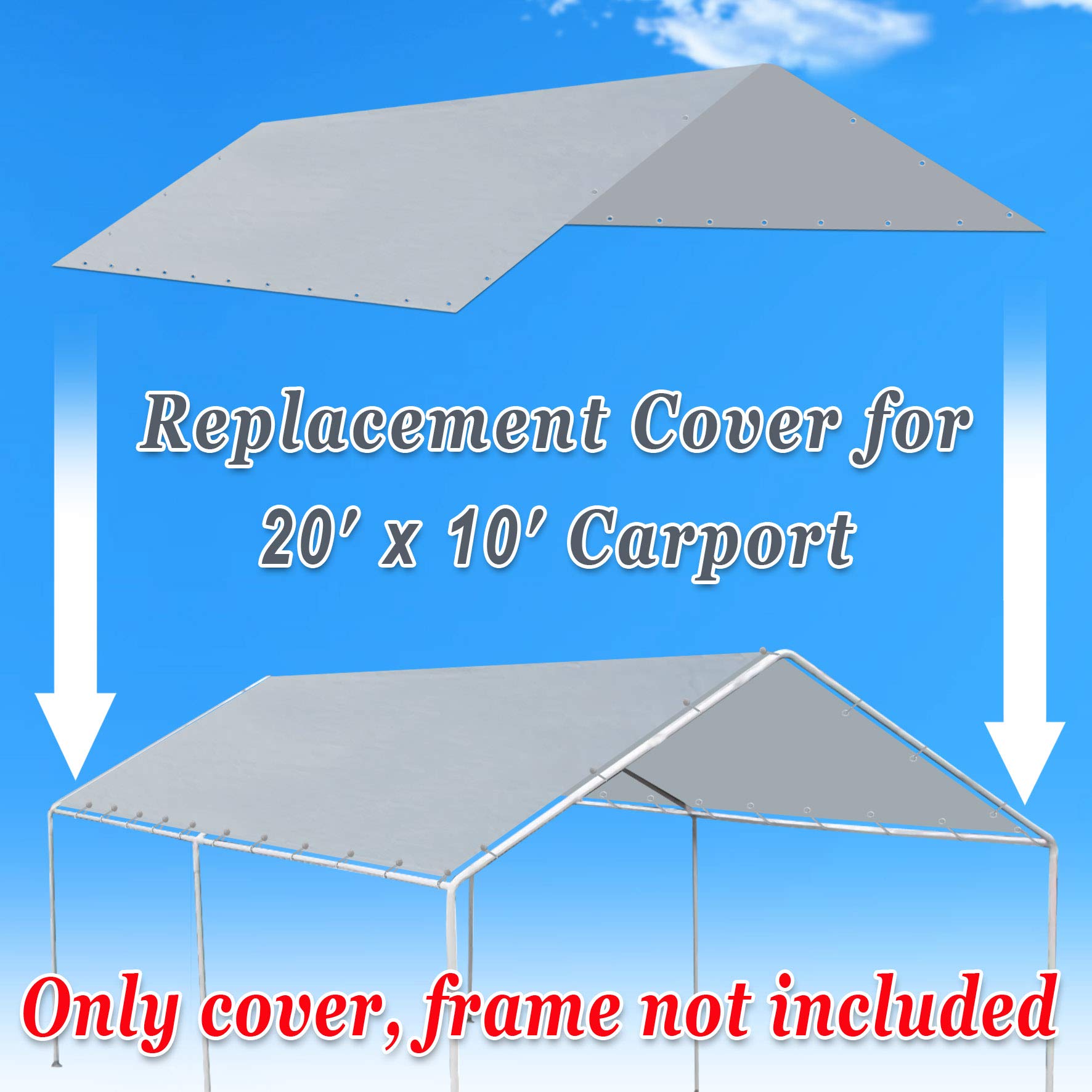 Strong Camel Outdoor 10x20 Replacement Canopy Roof Cover Outdoor Carport Covers (Silver)