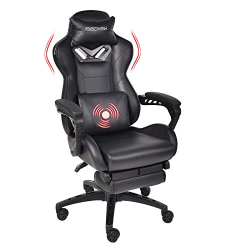 ELECWISH Ergonomic Swivel Video Game Chairs High-Back Office Chair w/PU Leather and Adjustable Armrests (Black)