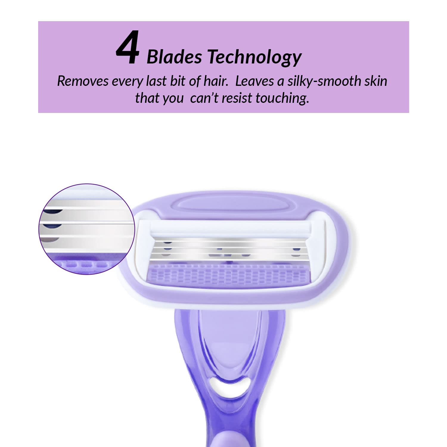 Natural Solution Razors for Women – Extra Smooth 4-Blade Shaver Infused with Vitamin E & Aloe, Provides Gentle Shaving, 3-Pack (6 Pieces) in Pink/Purple