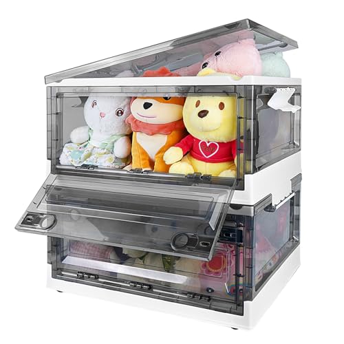 DR DAPPER Toy Box, Toy Organizers Storage Bins, Stackable Collapsible Storage Bins with Lids and Wheels, 3 Open Doors, Foldable Boxes Storage Containers for Toys, Plastic Toy Box