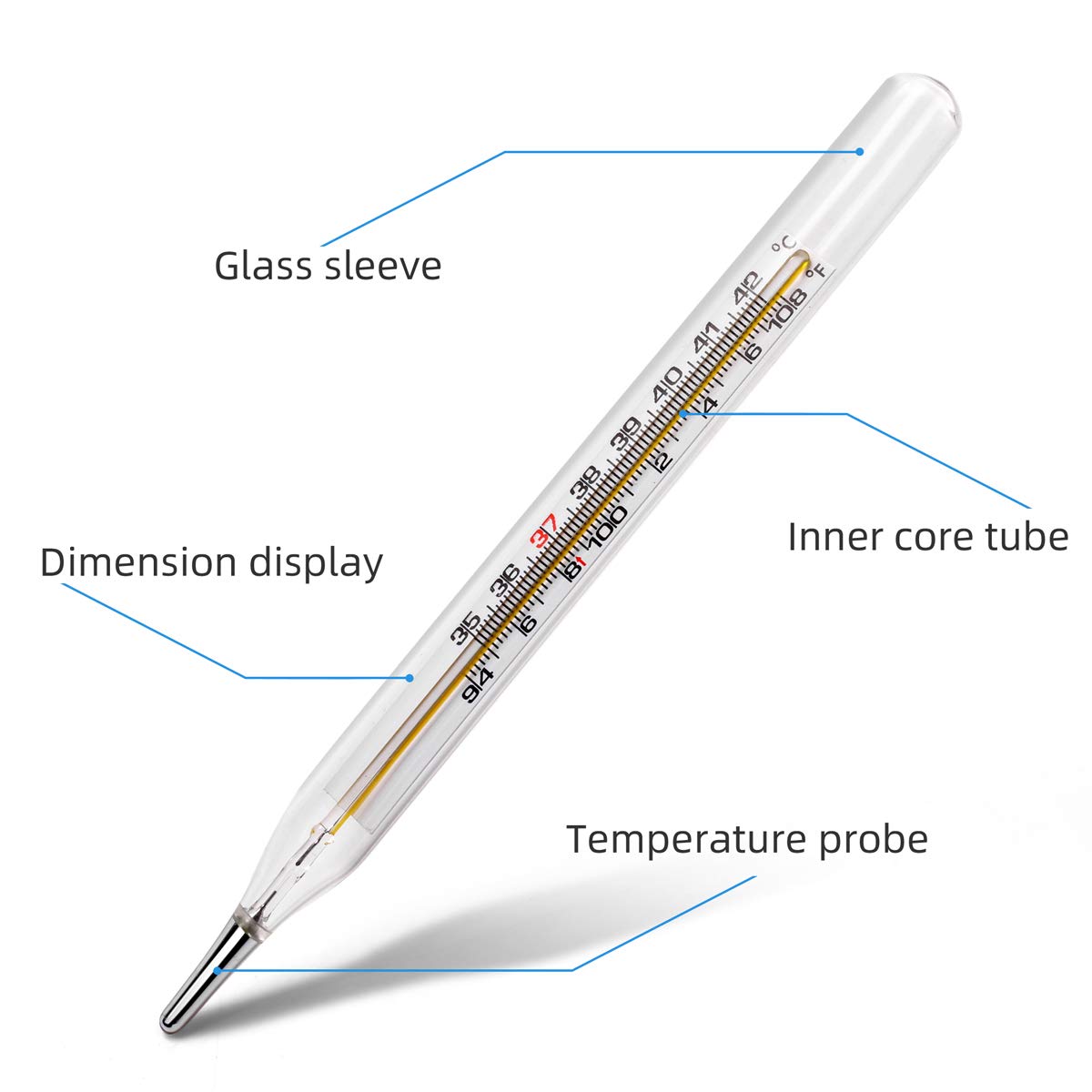 Ruiyx Glass Oral Temperature for Fever Test, Temperature Axillar Temperature 94-108 °F Armpit Fast Reading Fever Indicator