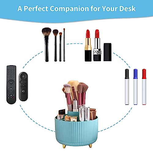 Marbrasse Desk Organizer, 360-Degree Rotating Pen Holder for Desk, Desk Organizers and Accessories with 5 Compartments Pencil Organizer, Art Supply Storage Box Caddy for Office, Home (Light Blue)