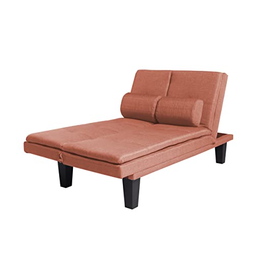 Morhome Futon Bed,63.4β Convertible Sleeper Tapered Wood Legs,Small Splitback Sofa for Living Room,Bedroom,Orange