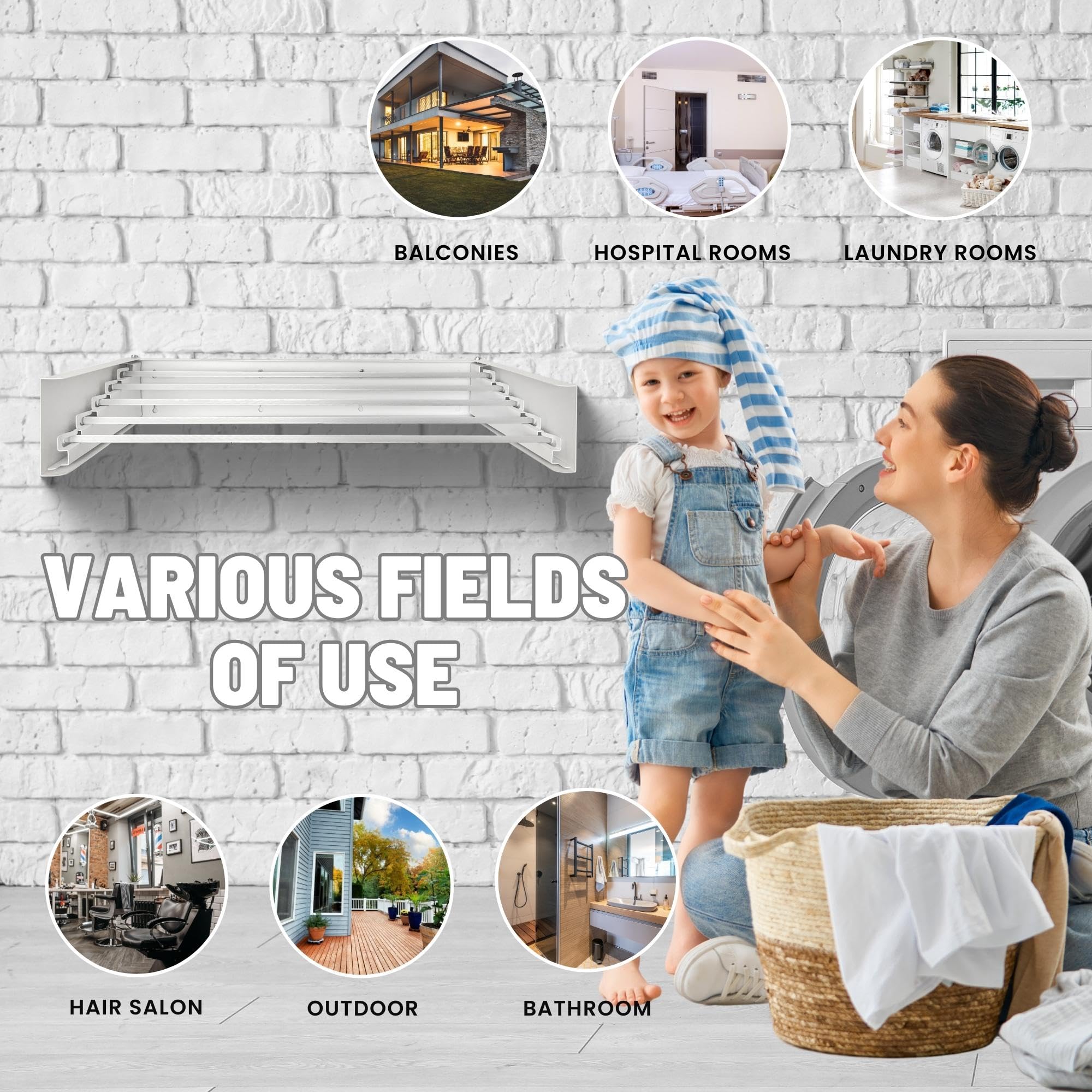NEBU Clothes Laundry Drying Rack 28”- an Elegant Wall-Mounted Hanger, Folding Stainless Steel Collapsible, Space Saver with 12 Linear feet, Drying Capacity 27lbs