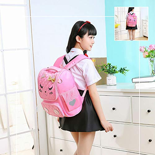 Proboths Cute Cat Face Girl's Bowknot School Backpack Kid's Bookbag Gift for Elementary Primary Student Pink