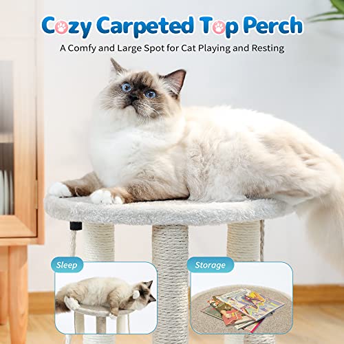 Made4Pets Cat Scratching Posts for Indoor Cats, Small Kitten Scratcher Toy with Dangling Ball, Sisal Ropes Nail File Scratch Pole, Cute Cat Tree with Top Perch Lounger for Kitty