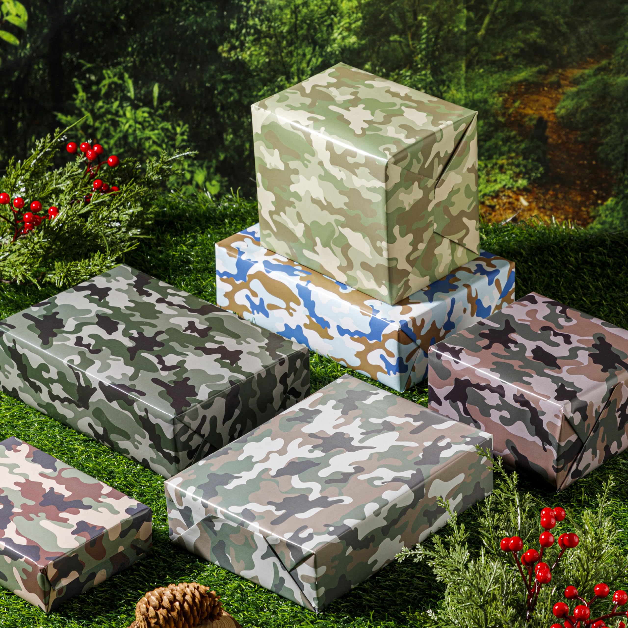 Dtiafu 12 pcs Camo Wrapping Paper Bundle for Women Men Boys Girls Kids - 6 Style Army Gift Wrap for Birthday Wedding - 20 X 28 Inch Per Sheet
