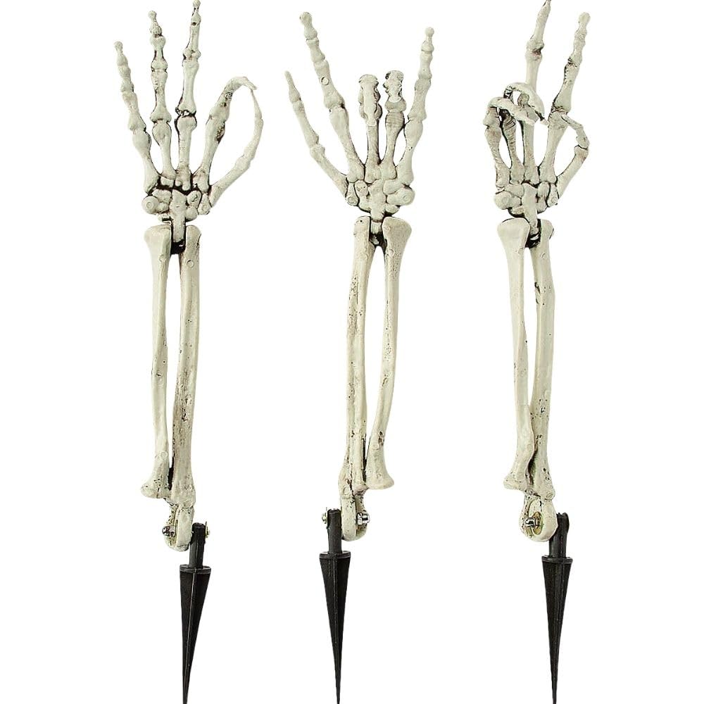 Fun Express 3 Pieces 20" Skeleton Hand Groundbreaker Halloween Decorations, Fun Hand Signal Designs, Halloween Yard Decor