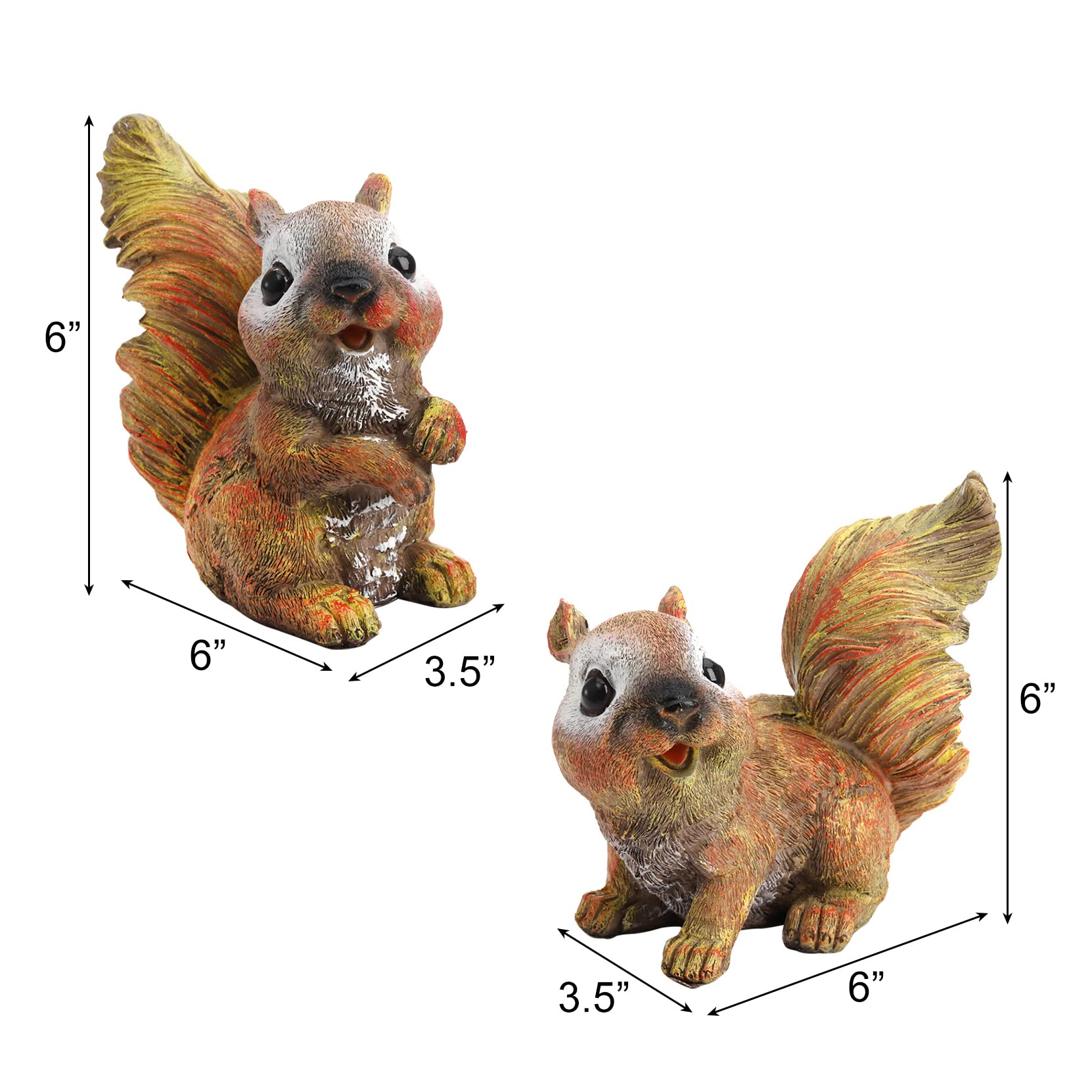 Elsjoy Set of 2 Garden Squirrel Statues, 6" Resin Squirrel Figurine Cute Squirrel Decor, Happy Squirrel Figure for Garden, Patio, Home Decor, Gift