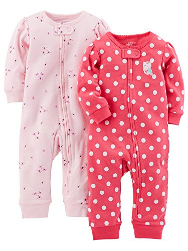 Simple Joys by Carter's Baby Girls' Cotton Footless Sleep and Play, Pack of 2, Pink Dragonflies/Red Polka Dot, 0-3 Months