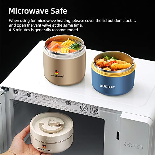 TiLeMiun Microwave Safe Thermal Lunch Box For Food, Portable Insulated Lunch Containers For Aldults To Work, 18/8 Stainless Steel Leakproof Stackable Food Container With Bag (Blue 4Pcs 68oz)